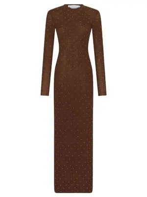 Rabanne Embellished Long-sleeved Maxi Dress - Brown