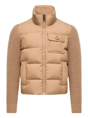 Moncler Wool Cashmere Padded Zip-up Cardigan - Beige