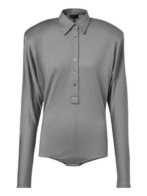 MUGLER Jersey Polo Bodysuit Gray