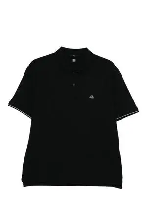 C.P. COMPANY Logo Embroidered Short Sleeved Polo Shirt - Black