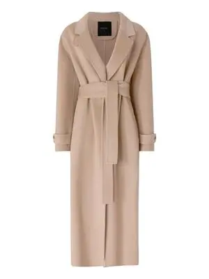 Pinko Coat In Double-layered Wool-blend Cloth With Belt - Gray