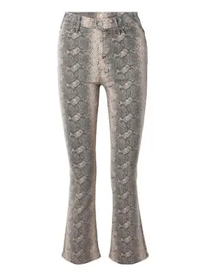 MOTHER Cropped Snake-print High-rise Flared Jeans Gray