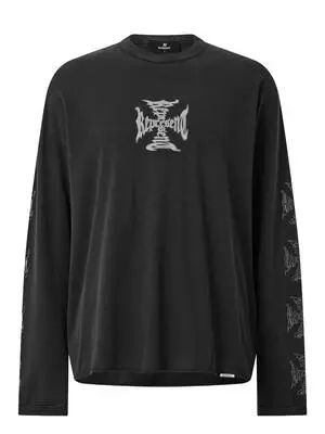 REPRESENT Washed Crew Neck Long Sleeve Tee - Black