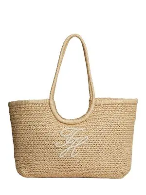 Tommy Hilfiger Beige Woven Straw Tote Bag - No