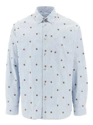 LES DEUX Kolton Stripe-pattern Basketball-embroidered Shirt - Blue