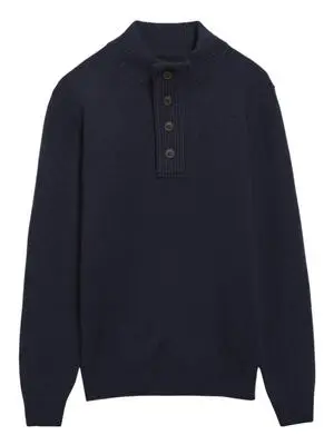 BARBOUR Button Mock Neck Knit Sweater