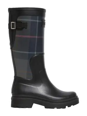 Barbour Plaid Panel Buckle Tall Rain Boot - Black