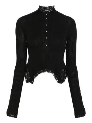 ANN DEMEULEMEESTER Lace-trim Ribbed Top - Black