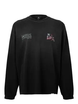 REPRESENT Washed Flag Print Crew Neck Long Sleeve Tee - Black