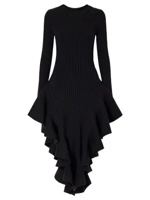 Alaïa Ruffled Ribbed Wool-blend Midi Dress - Black