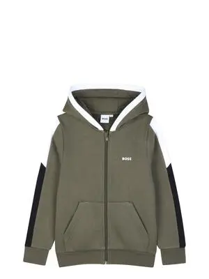 Hugo Boss Olive Color Block Hooded Zip-up Jacket - No