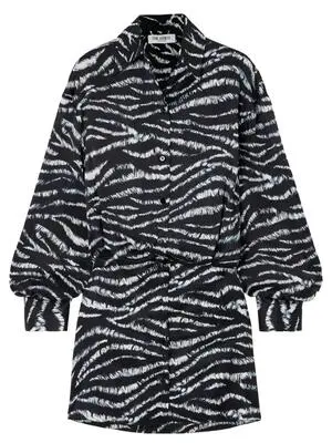 Attico Zebra-print Satin Shirt Dress - Black