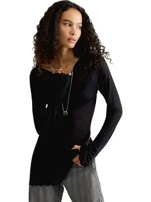 Free People Addie Asymmetric Long Sleeve Top - Black
