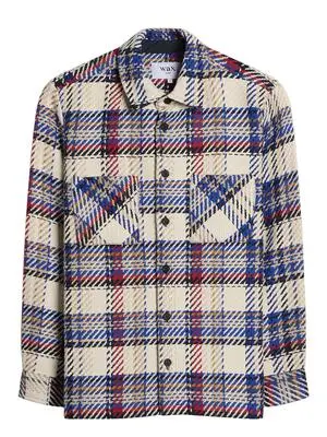 WAX LONDON Whiting Jazz Weave Overshirt - Ecru/red