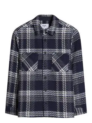 WAX LONDON Whiting Plaid Weave Overshirt - Navy/ecru