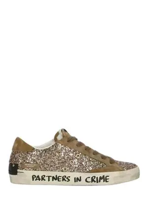 CRIME LONDON Distressed Glitter-detail Sneakers - Brown
