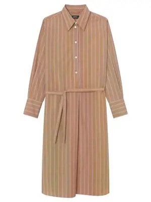 A.p.c. Midi Striped Belted Shirt Dress - Neutrals