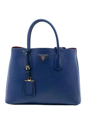 Prada 2010-2026 Medium Saffiano Cuir Double Handle Satchel Blue
