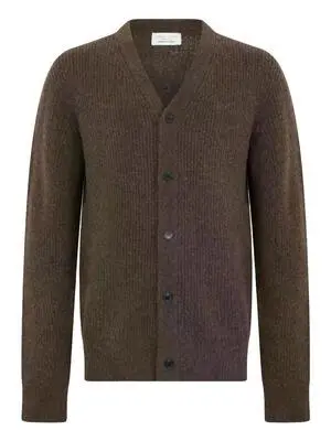 ROBERTO COLLINA Ribbed-knit V-neck Cardigan - Brown