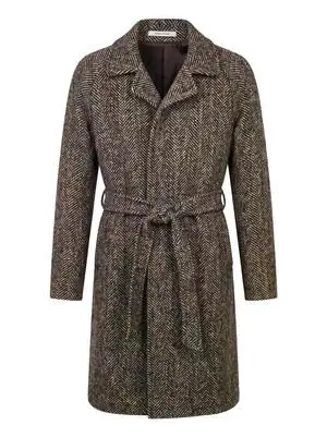Tagliatore Herringbone-pattern Belted Coat - Brown