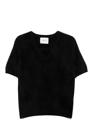 LISA YANG Lovisa V-neck Short-sleeve Sweater - Black