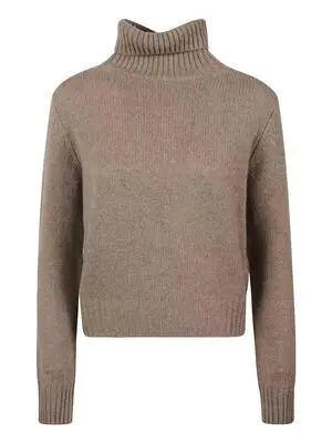 BEYOU Ribbed Roll-neck Sweater - Brown
