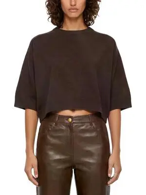 GOTHA Cropped Short-sleeve Sweater - Brown