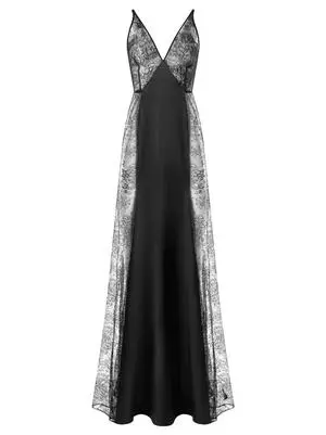 IL VOLO Chantilly Lace Silk-panel Maxi Dress - Black