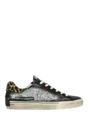 CRIME LONDON Desconstructed Glitter-detail Leopard-print Sneakers - Black