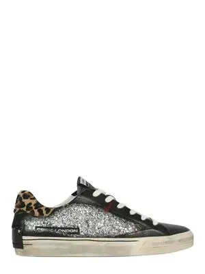 CRIME LONDON Desconstructed Glitter-detail Leopard-print Sneakers - Black