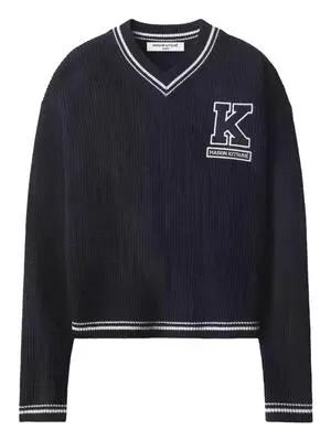 Maison Kitsuné Logo-patch V-neck Sweater - Blue