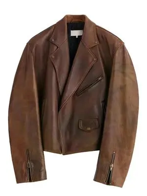 MAISON MARGIELA Biker Leather Jacket - Brown