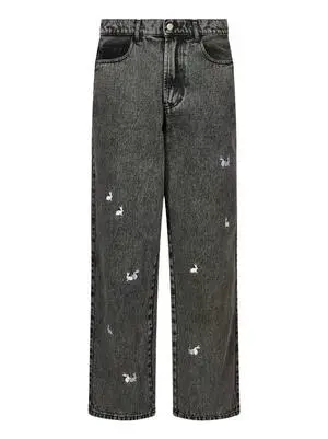 CARNE BOLLENTE Billionaire Rabbit-embroidered Acid-wash Jeans - Black