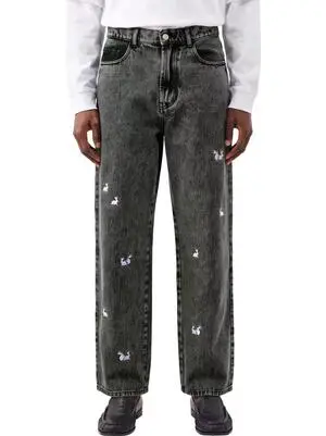 CARNE BOLLENTE Billionaire Rabbit-embroidered Acid-wash Jeans - Black