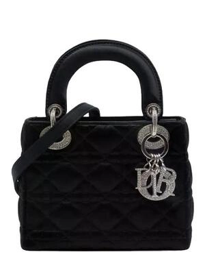 Dior 2011 Mini Satin Cannage Swarovski Crystal Lady Dior Satchel Black