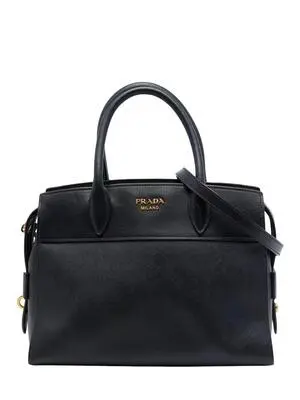 Prada 2010-2026 Saffiano And City Calf Esplanade Satchel - Black