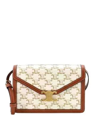 Celine Enveloppe Wallet On Strap Triomphe Coated Canvas Crossbody Bag - Neutrals