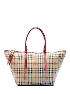 Burberry 2000-2017 Medium Haymarket Check Coated Canvas Salisbury Tote Bag - Red