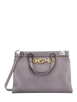 Gucci Zumi Top Handle Bag Leather Medium Satchel Grey