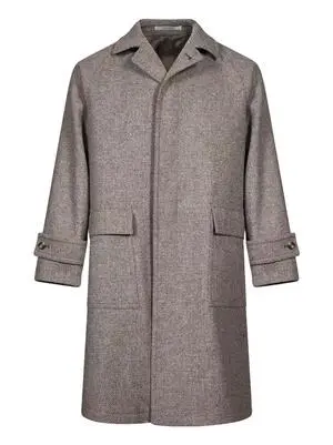 Tagliatore Loyd Herringbone-pattern Raglan-sleeve Coat - Grey