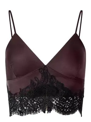 IL VOLO Lace-trim Silk Bustier Top - Brown