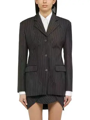 Off-White Pinstriped Wool-blend Blazer - Grey