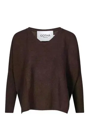 GOTHA Faustine Ribbed-knit V-neck Sweater - Brown