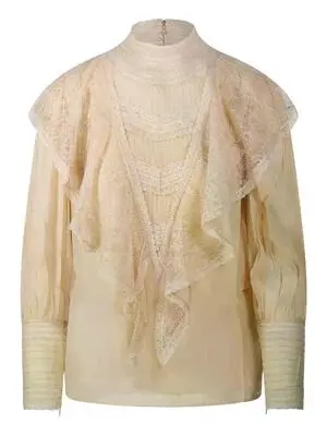 Zimmermann Lace-trimmed Ruffled Blouse - Neutrals