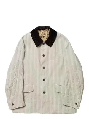 CALMLENCE Pinstripe Corduroy-collar Jacket - Neutrals