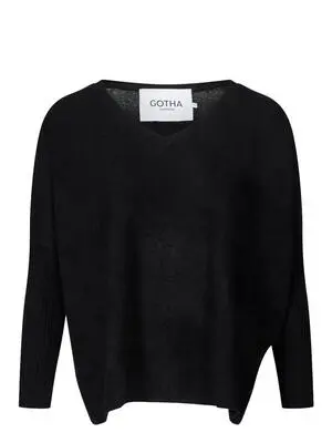 GOTHA Faustine V-neck Ribbed-sleeve Sweater - Black
