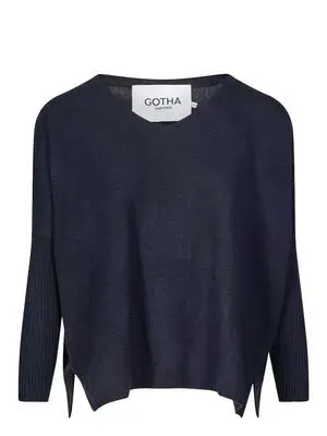GOTHA Faustine V-neck Ribbed-sleeve Sweater - Blue