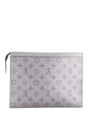 LOUIS VUITTON Pochette Voyage Monogram Taigarama Mm Clutch Bag - Grey