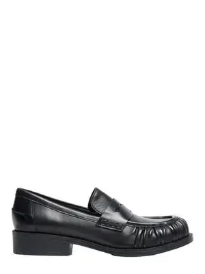 Ash Rusty Ruched Leather Loafers - Black