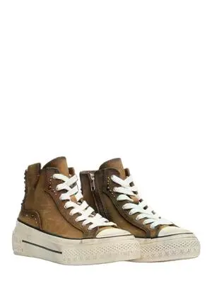 ASH Ring Studded Distressed Leather High-top Sneakers